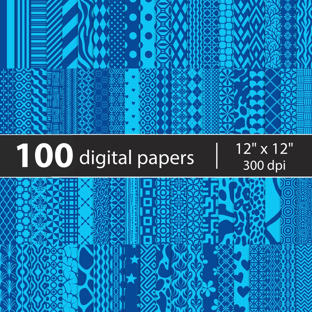Bright Blue Digital Paper Pack 100 Files Printable Background Bundle ...