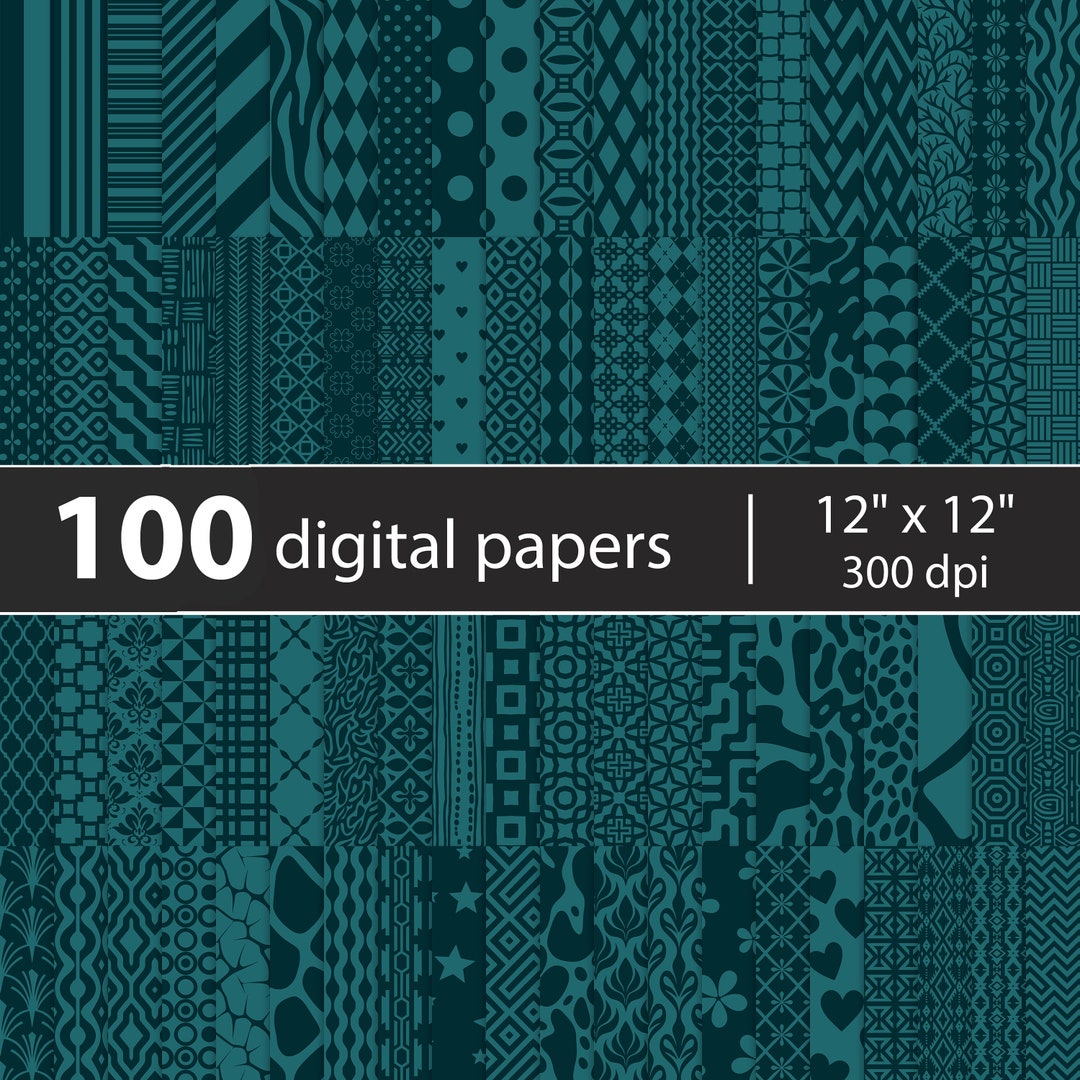 Deep Teal Digital Paper Pack 100 Files Printable Background Bundle ...