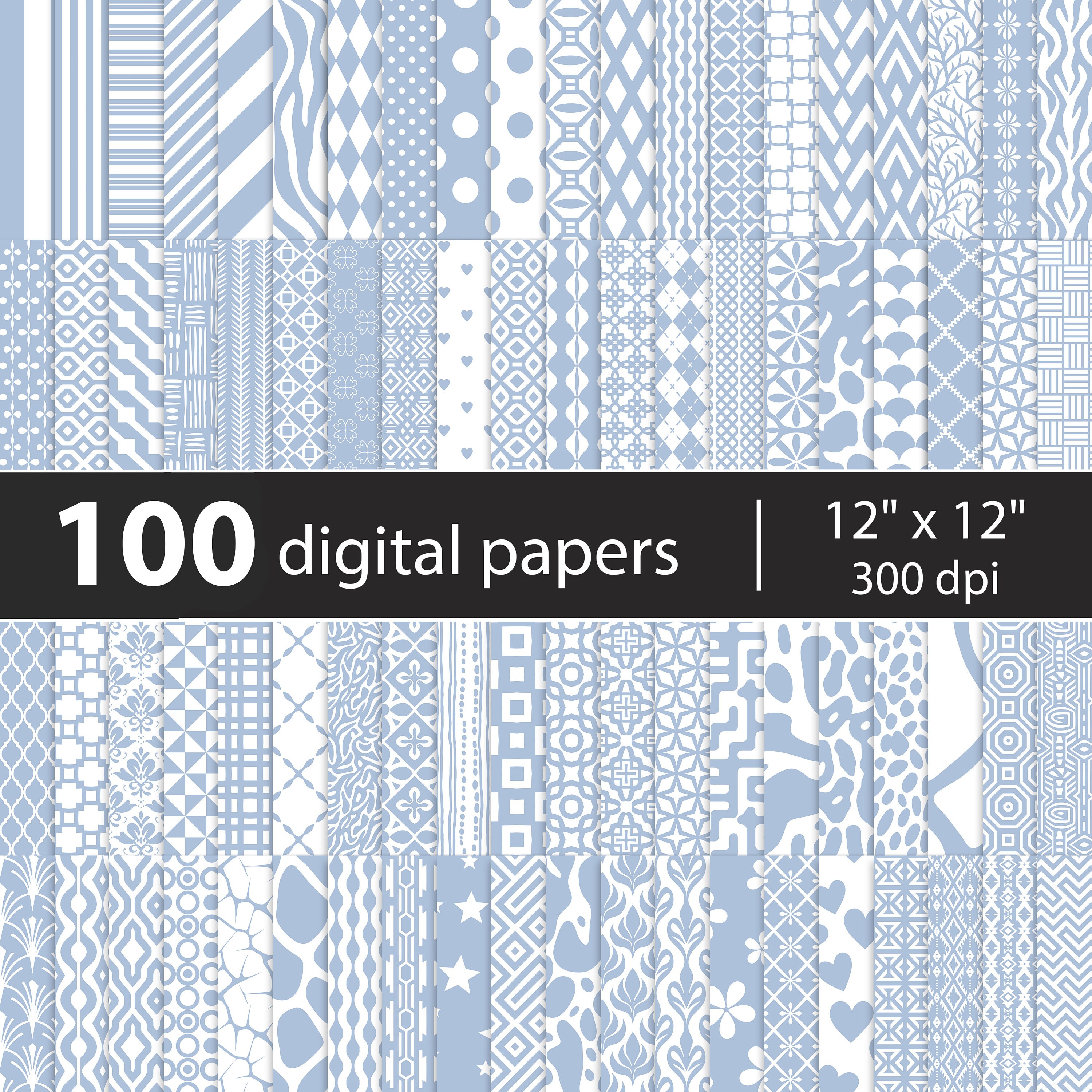 Dusty Blue Digital Paper Pack 100 Files Printable Background Bundle ...