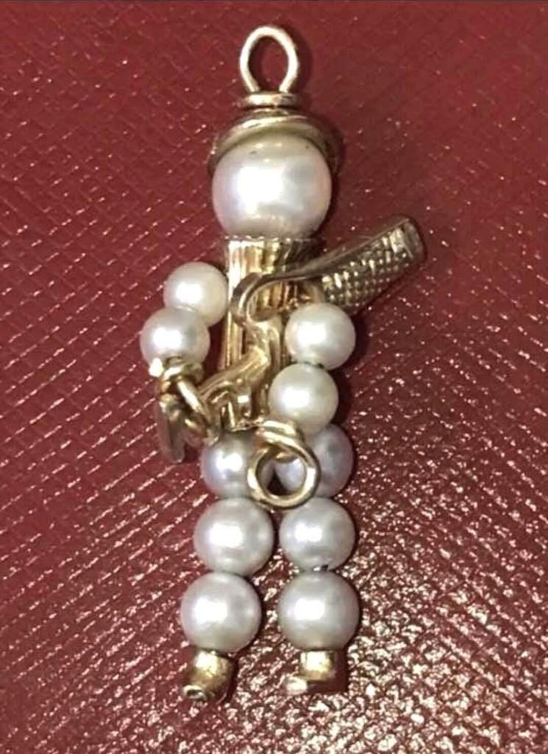 CARTIER 14k Yellow Gold Pearl Lucky Men Golfer Pendant-charm 3.4g ...
