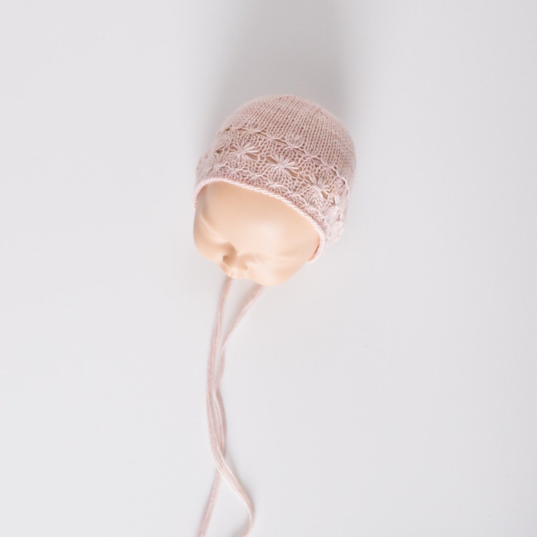 Pink Knit Baby Bonnet, Newborn Photography, Newborn Photo Prop, Pink ...