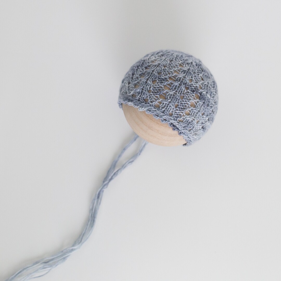Knit Baby Bonnet, Blue Baby Bonnet, Newborn Photography Bonnet, Knit ...