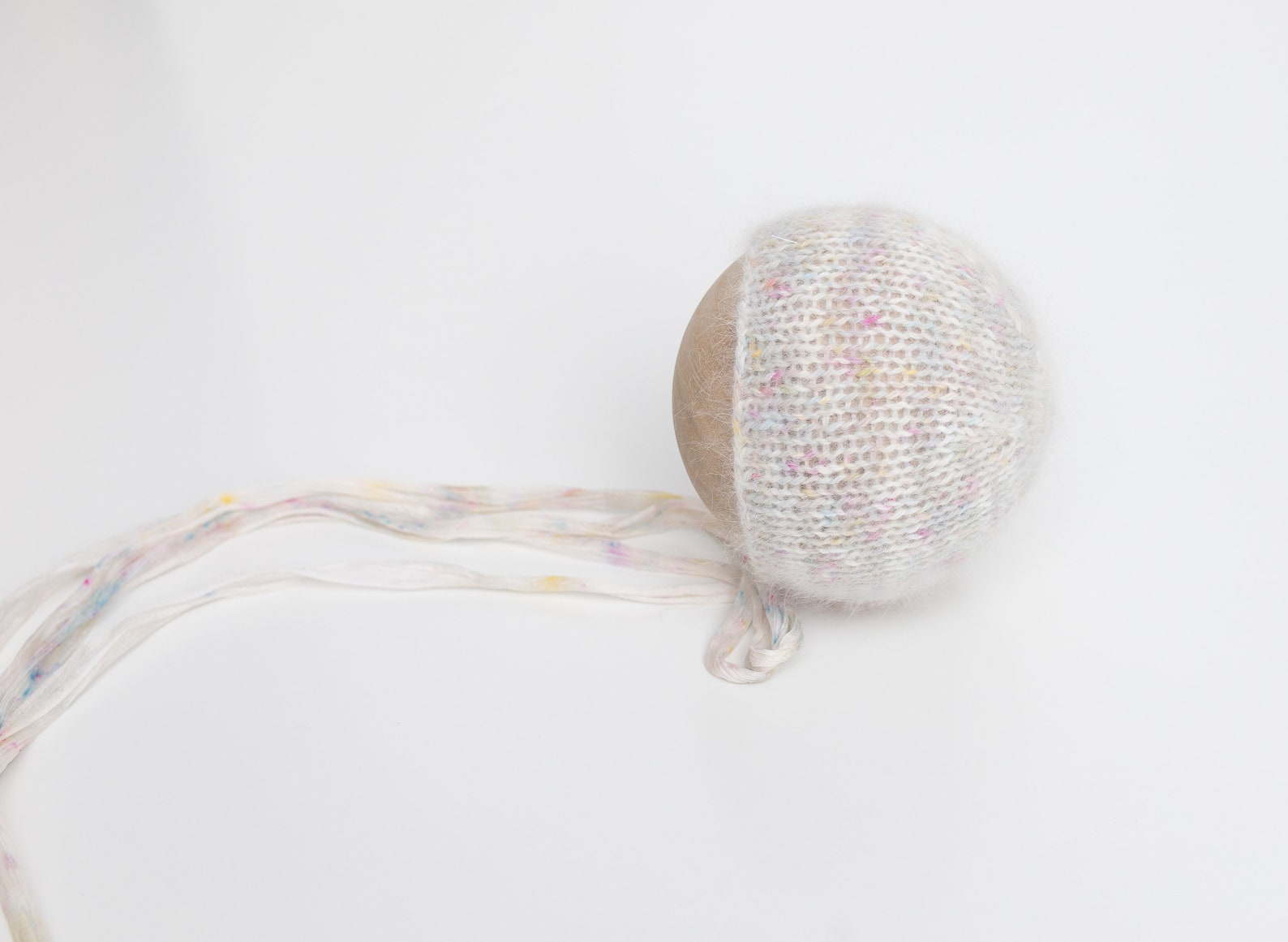 Knit Angora Baby Bonnet With Ribbon Ties, Pastel Rainbow, Newborn ...