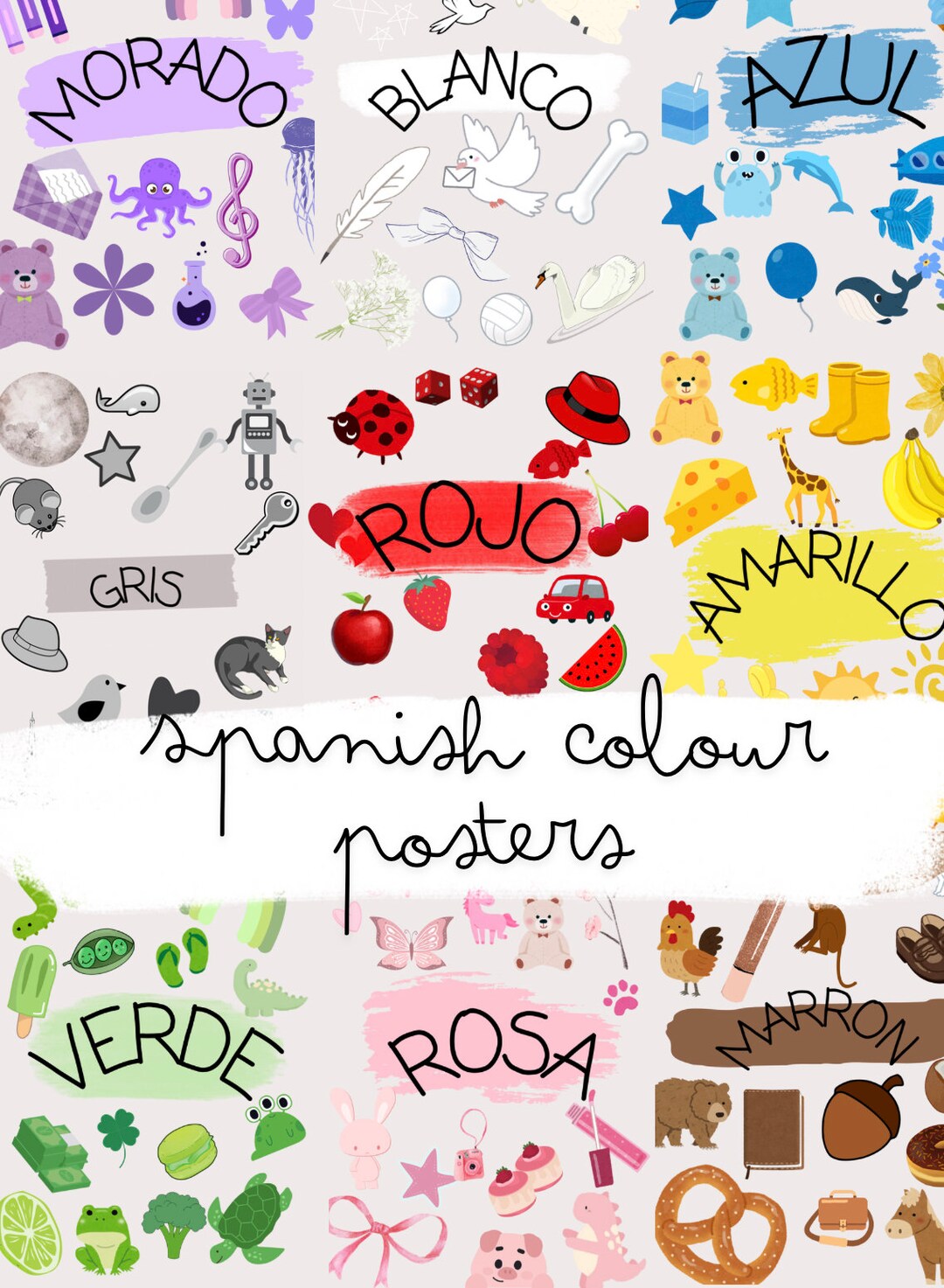 10 Spanish Colour Posters, Spanish Learning Posters, Instant Download ...
