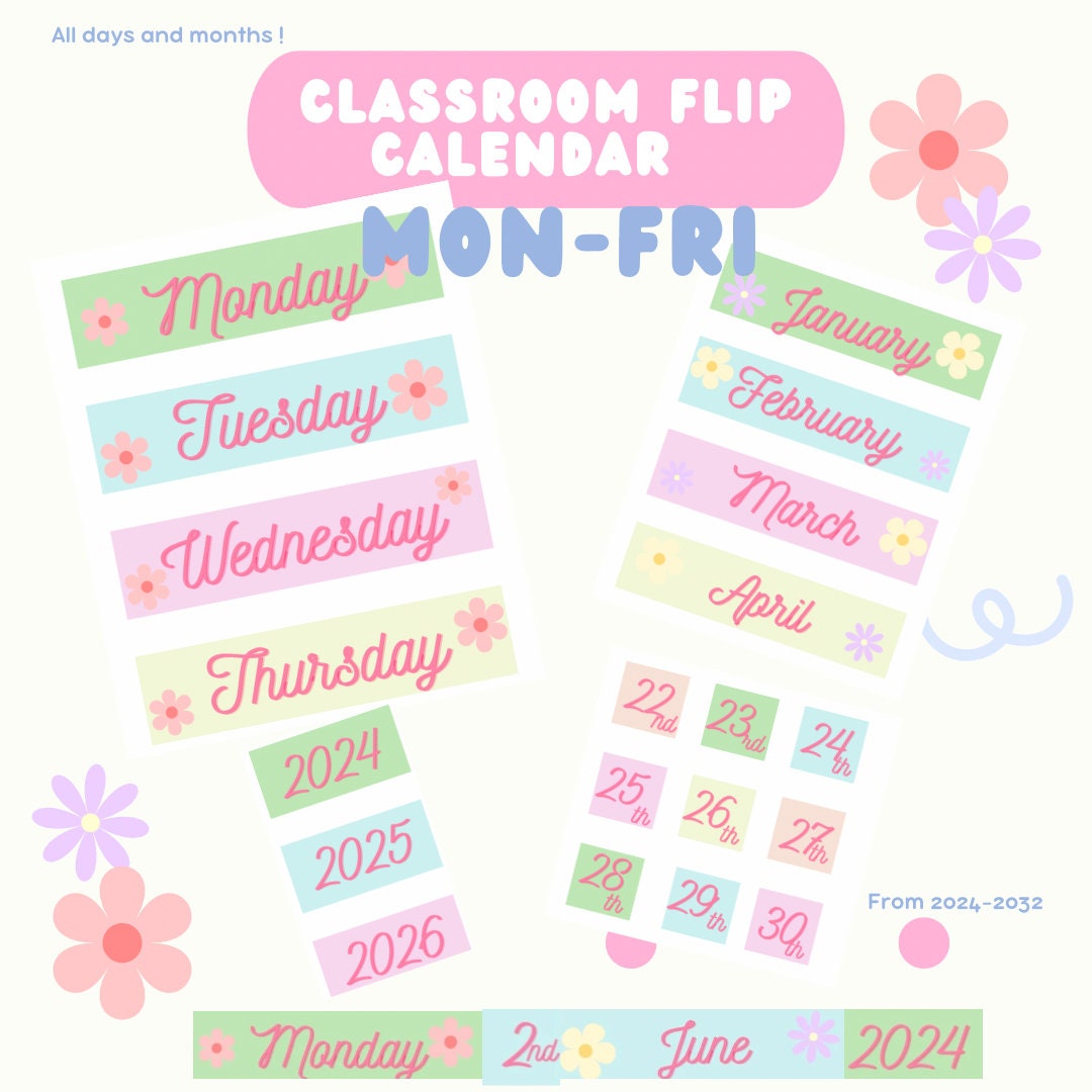 Flip Calendar, Pastel Floral Theme - Etsy