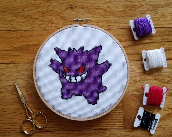 Gengar Pokemon Completed Cross Stitch, Framed in 5 Inch Hoop - Etsy