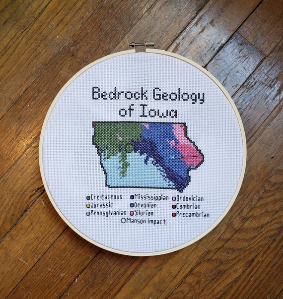 Iowa Bedrock Geology Completed Cross Stitch Framed in 10 Inch - Etsy