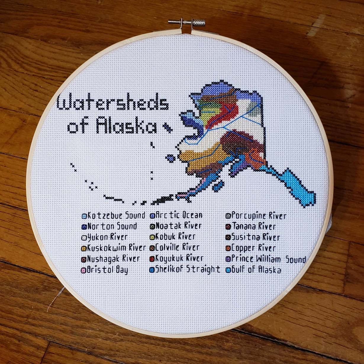 Watersheds of Alaska, Completed Cross Stitch, Framed in 10 Inch Hoop - Etsy