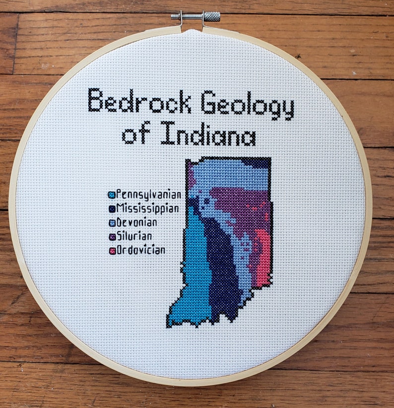 Indiana Geology Completed Cross Stitch Framed in 9 Inch Hoop - Etsy