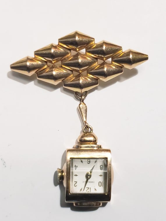 Vintage 14k solid gold caravelle watch brooch. - Gem