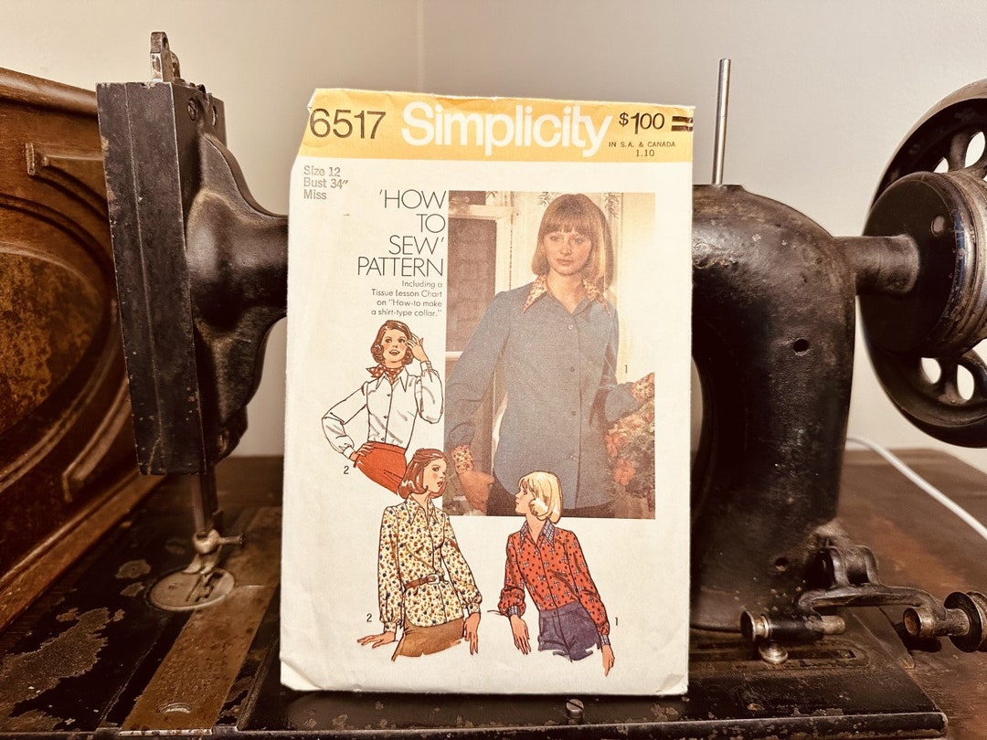 1970s 1974 Vintage Sewing Pattern Simplicity 6517 Womens Blouse Shirt ...