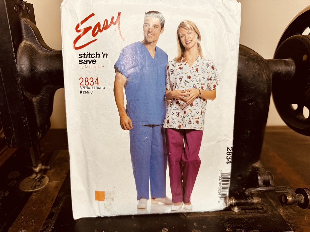 2000 New Uncut Vintage Sewing Pattern Mccalls Stitch and Save 2834 Mens Womens Ladies Scrubs ...