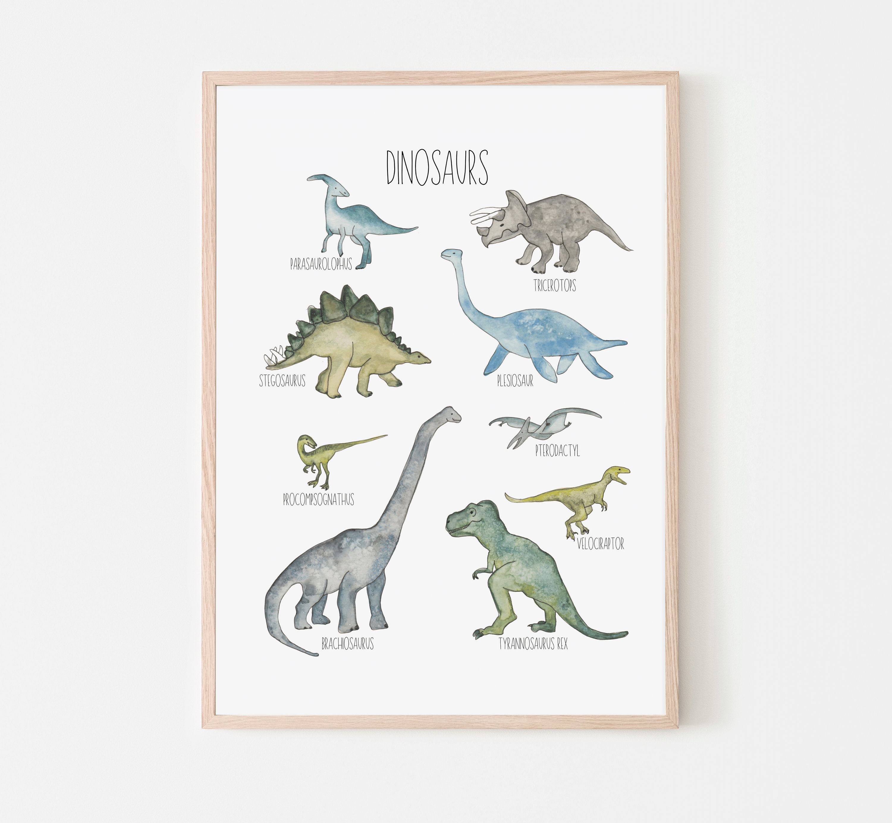 Dinosaur Chart Print, Dinosaur Kids Wall Art, Nursery Wall Print ...