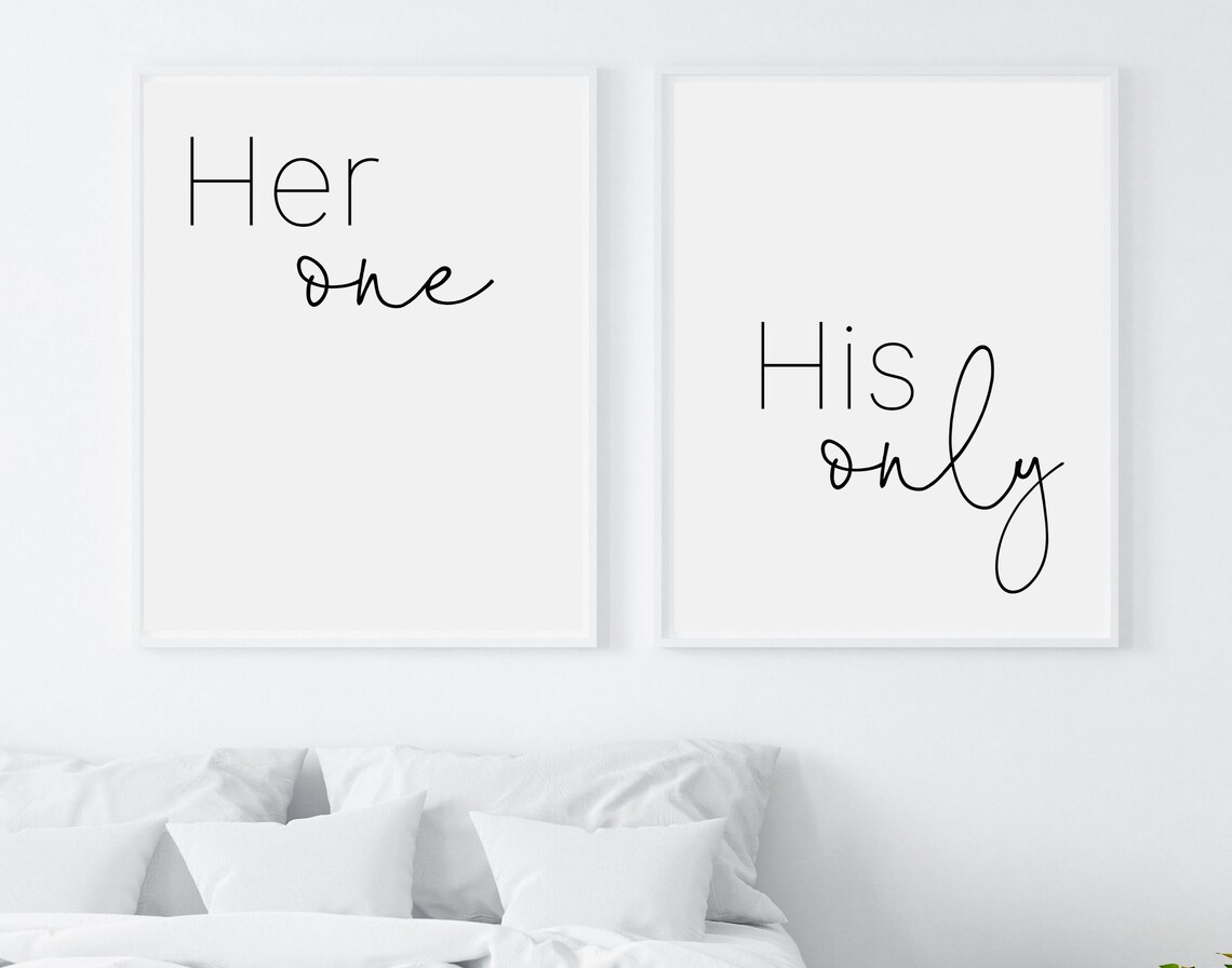 Her One His Only Printable Sign, Set of 2, Bedroom Decor, Instant ...