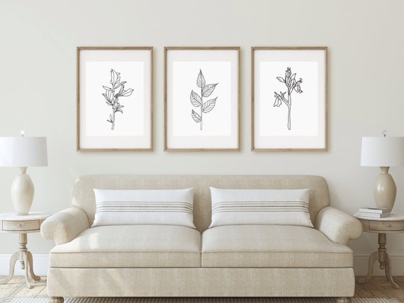 Pen & Ink plant drawing minimalist wall art Set of 3 botanical line ...