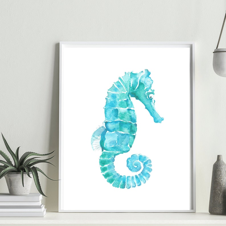 Seahorse Ocean Print Blue Seahorse Digital Download Sea Life - Etsy