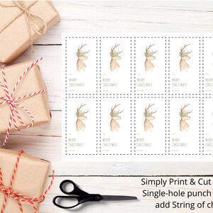 Printable Christmas Gift Tags, Deer With Holly Printable Digital File ...