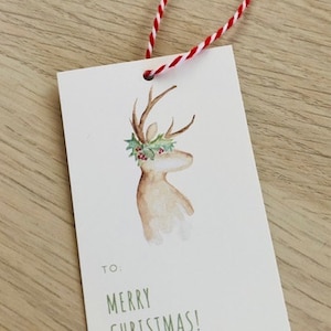 Printable Christmas Gift Tags, Deer With Holly Printable Digital File ...