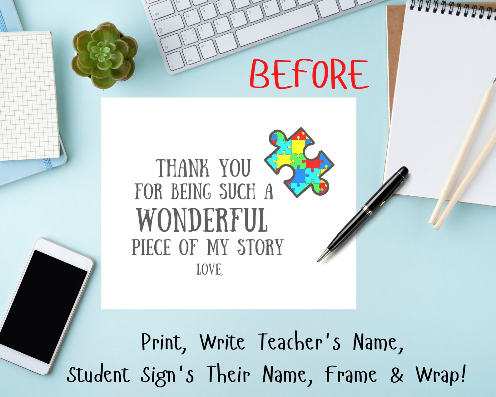 Personalized Teacher Thank You Puzzle Sign: DIY Gift (instant Download ...