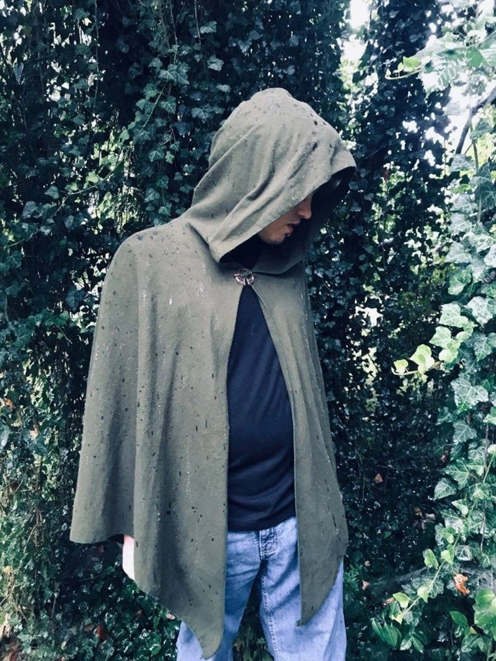 Cloak Hobbit Cloak Witch Cloak Green Cape Hooded Cloak | Etsy