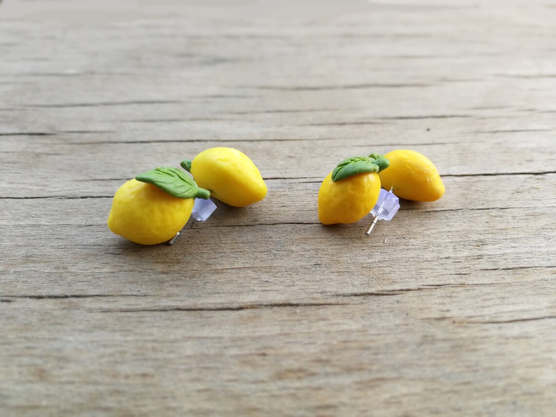 Lemon stud earrings Cute Fruit earrings Mini Lemon studs | Etsy
