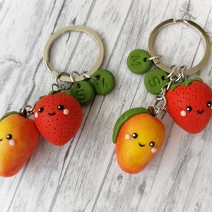 Strawberry Mango Keychain Set of Two Fruit Keychains Personalized ...