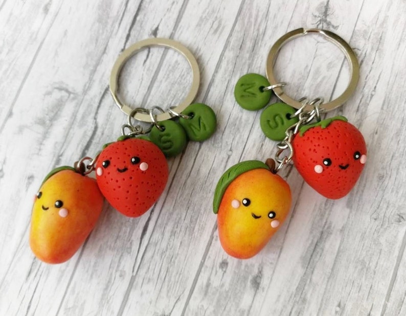 Strawberry Mango Keychain Set of Two Fruit Keychains Personalized ...