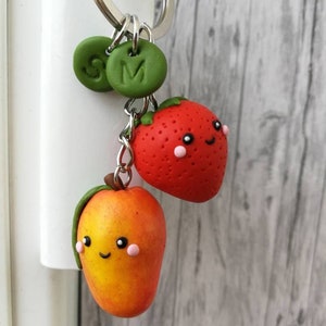 Strawberry Mango Keychain Set of Two Fruit Keychains Personalized ...