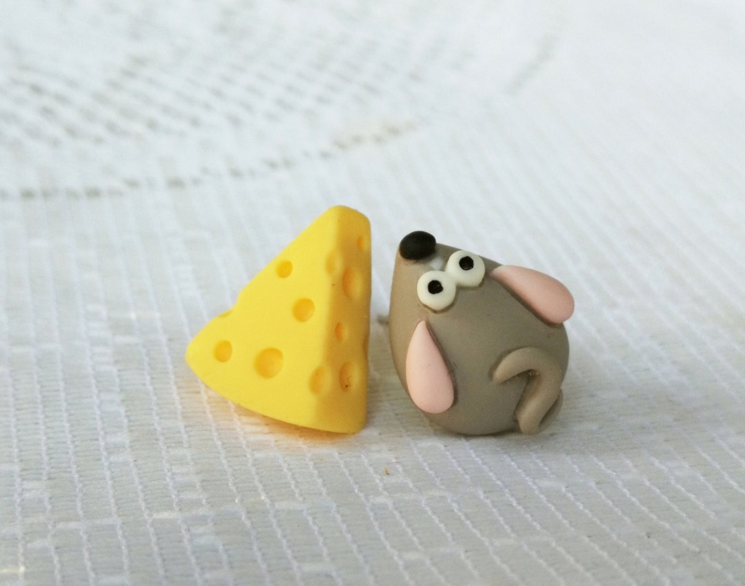 Mouse and Cheese Earrings Cute Mouse Xmas Gift for Girl Mismatch Kawaii ...