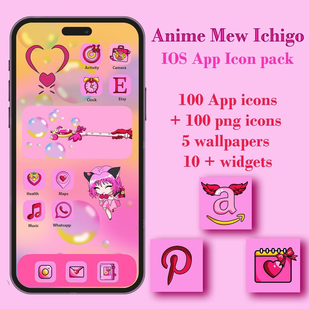 100 Anime Pink Ichigo Ios App Icons JPEG Icons Screen - Etsy