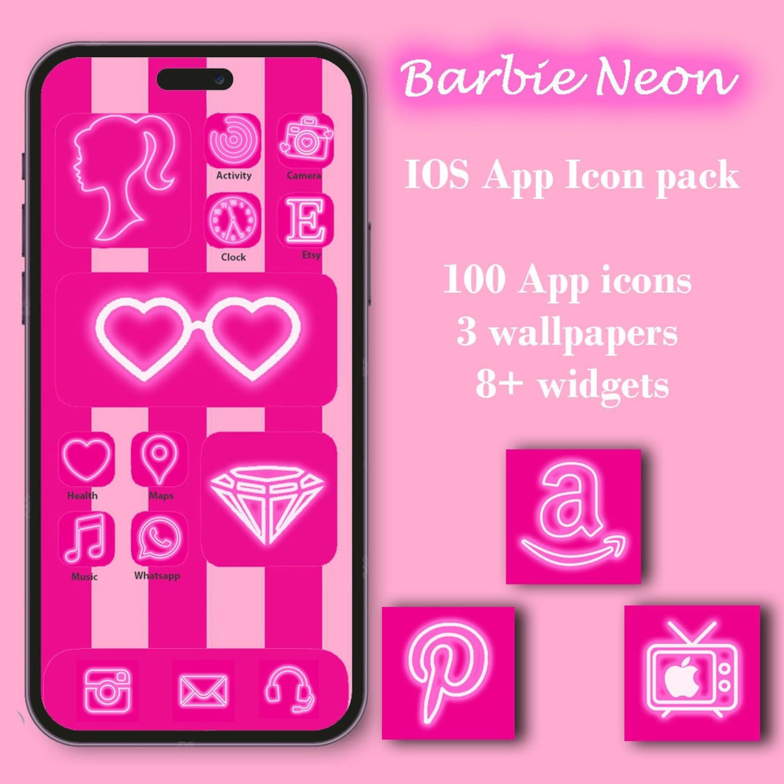 100 Neon Barbie Pink Ios App Icons JPEG Icons Screen Icons - Etsy