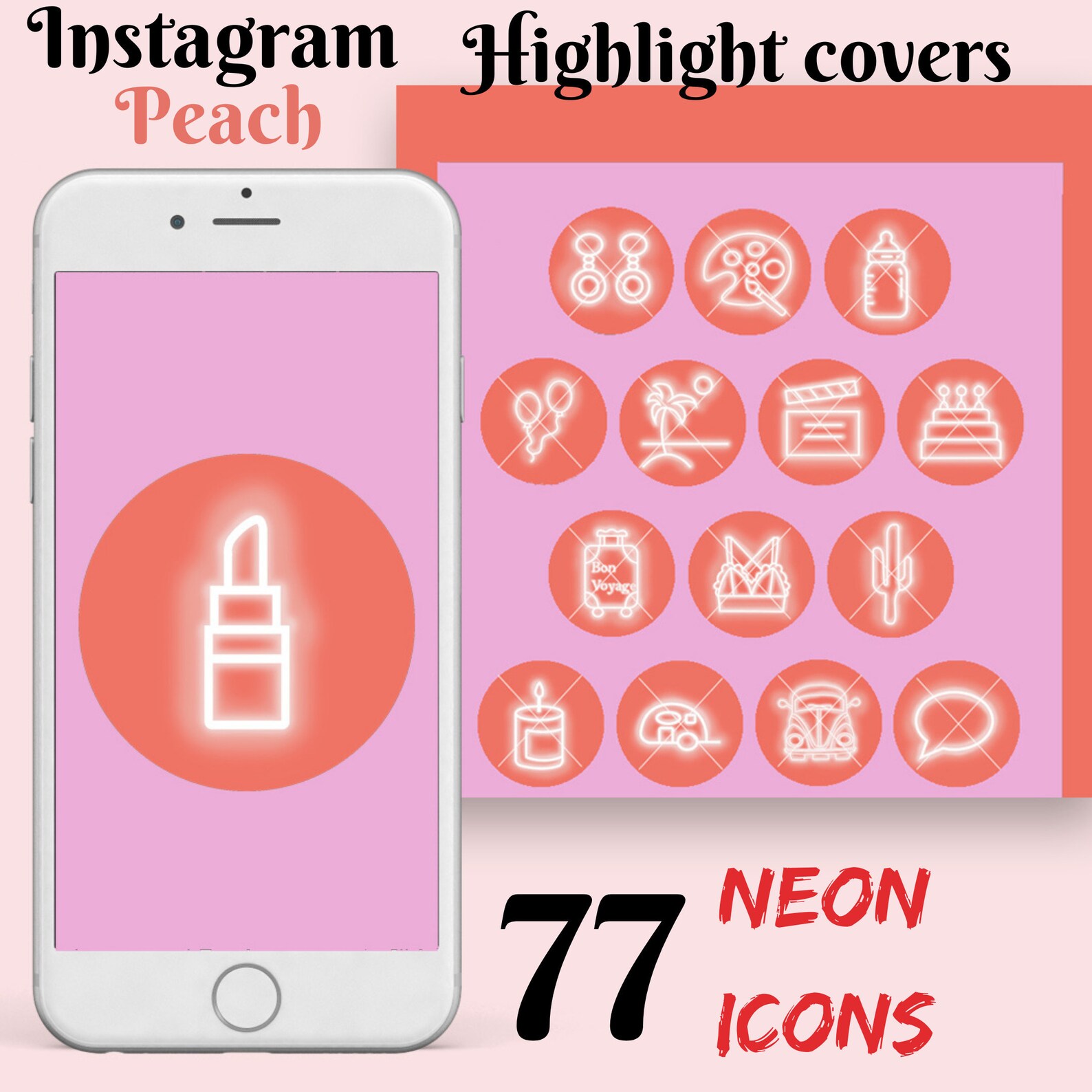 77 Neon Peach Instagram Highlight Covers | Highlight Icons | JPEG Icons ...