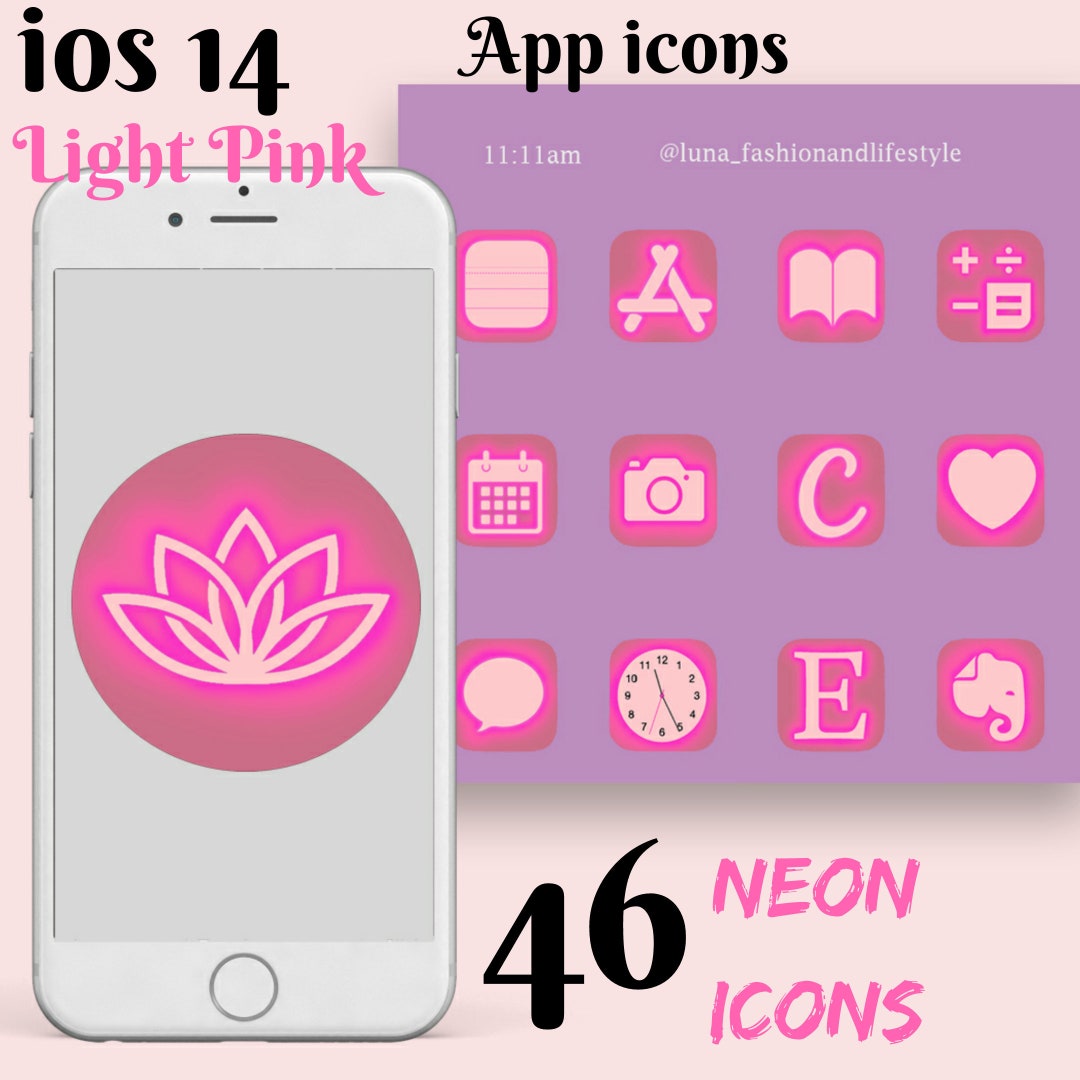 46 Light Pink Neon Ios 14 App Icons | Highlight Icons | JPEG Icons ...