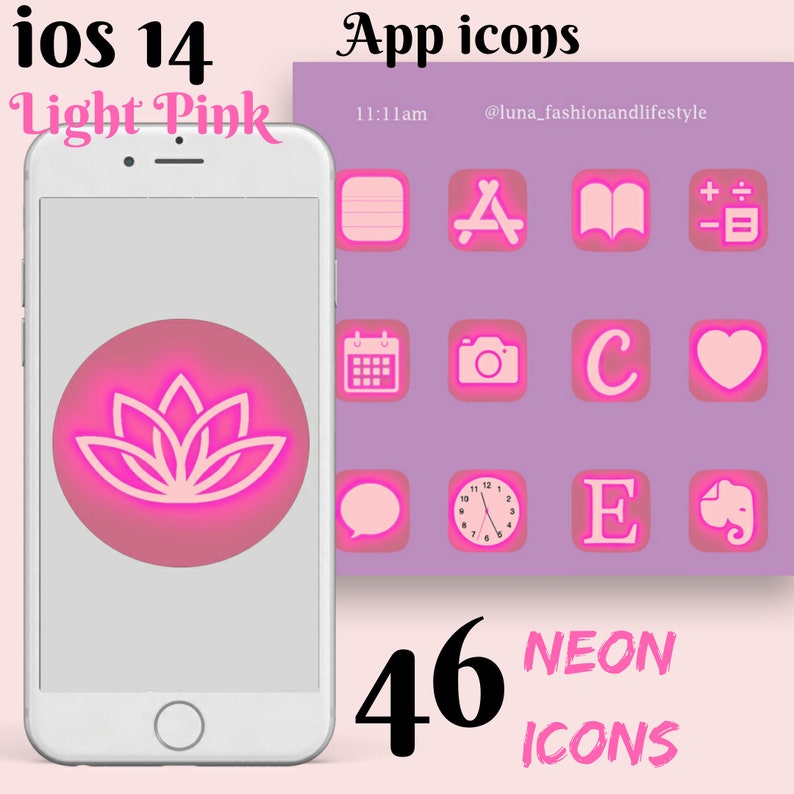 46 Light Pink Neon Ios 14 App Icons | Highlight Icons | JPEG Icons ...