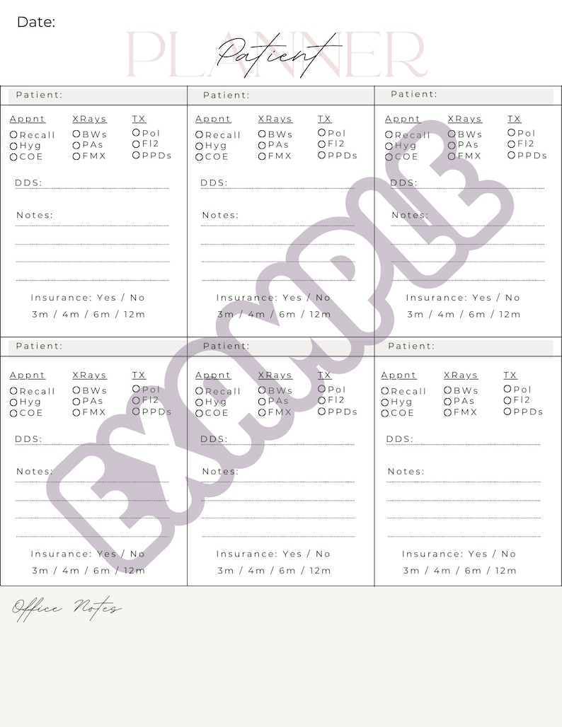 Dental Hygiene Patient Planner | Daily Patient Planner | Morning Huddle ...