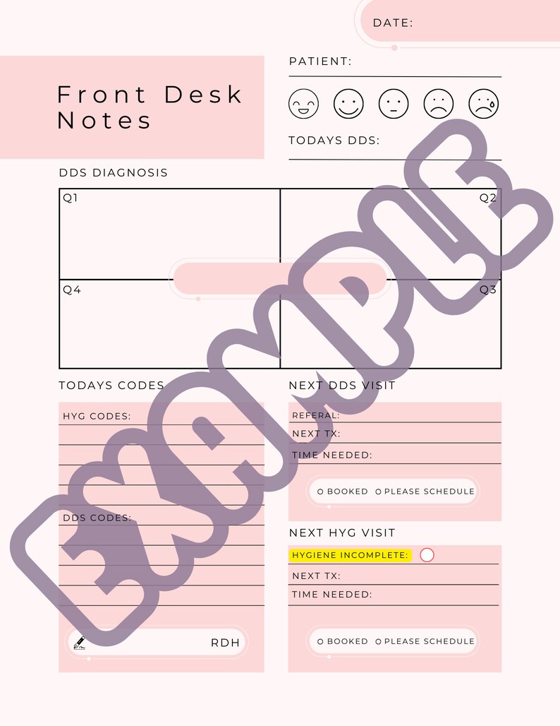 Dental Hygiene Template | Front Desk Notes | Dental Office ...