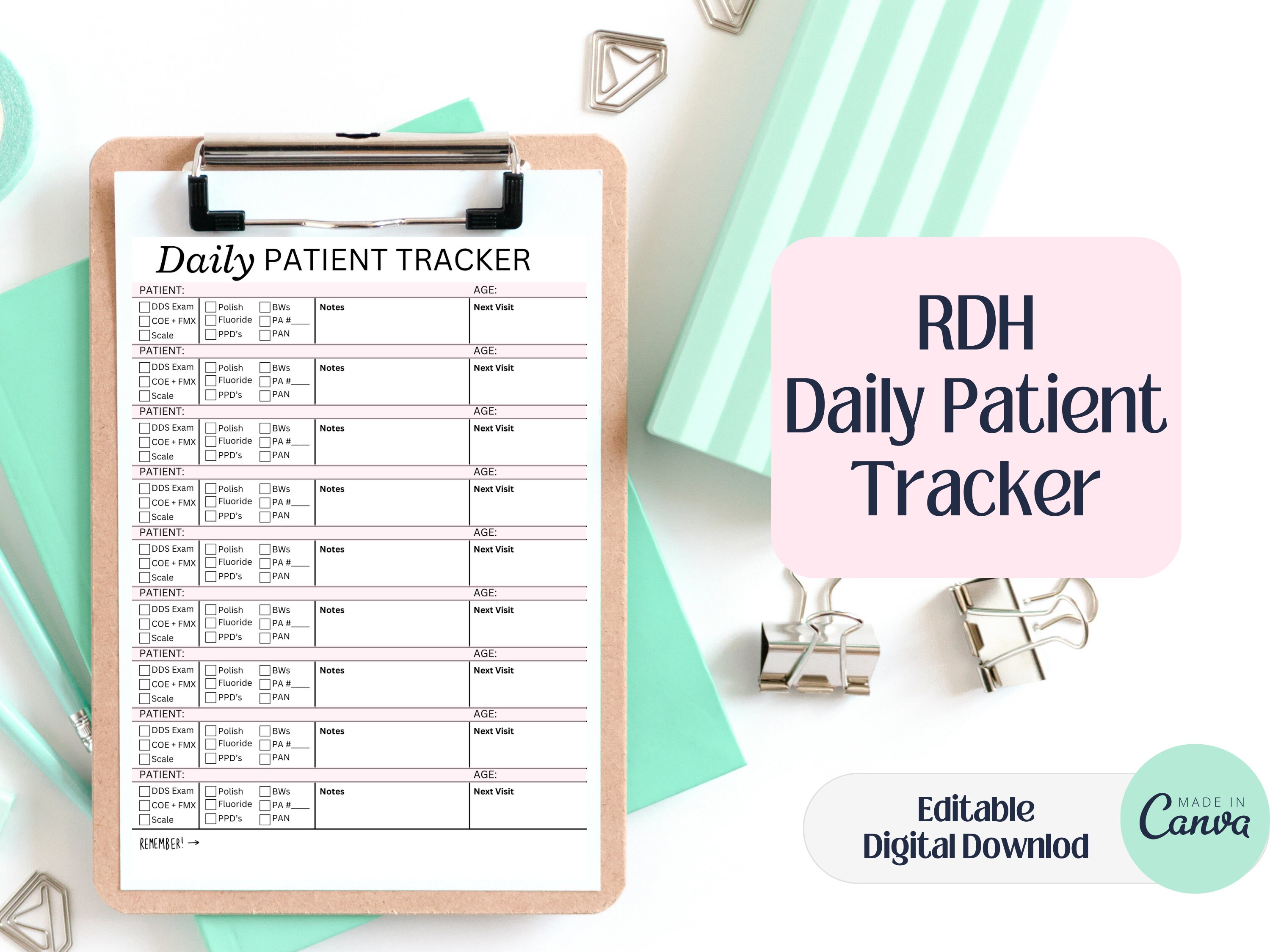 RDH Daily Patient Planner Printable Planner Instant Download Patient ...