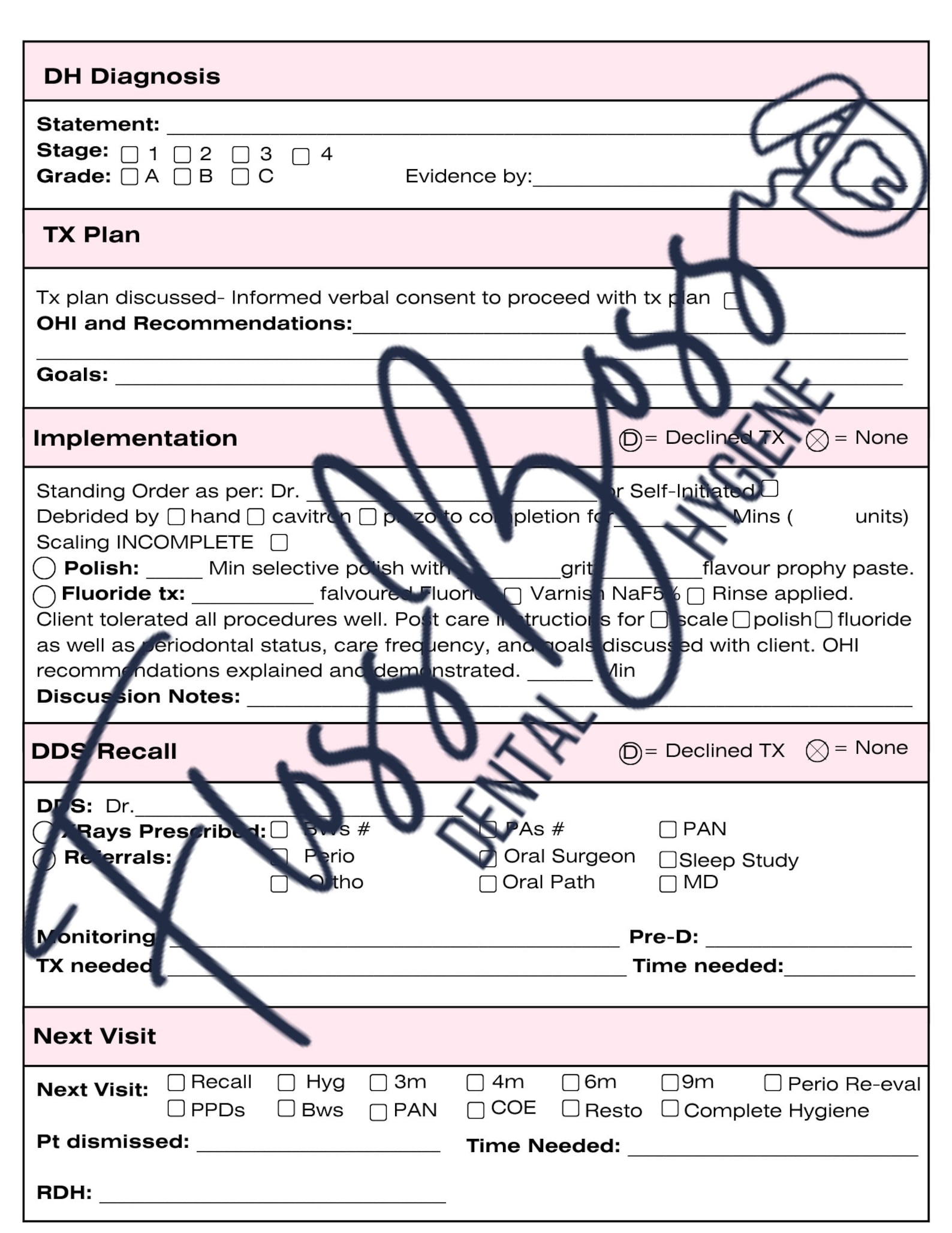 Dental Hygiene Pogress Note | Quick Note Taking With Dropdown Menus ...