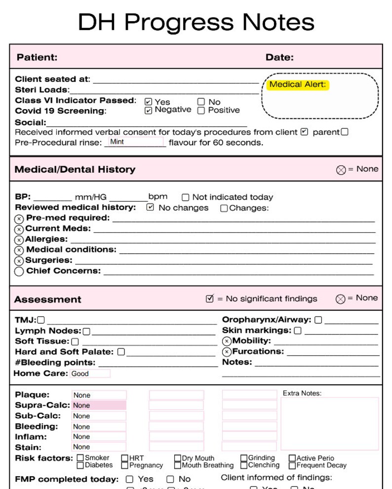 Dental Hygiene Pogress Note | Quick Note Taking With Dropdown Menus ...