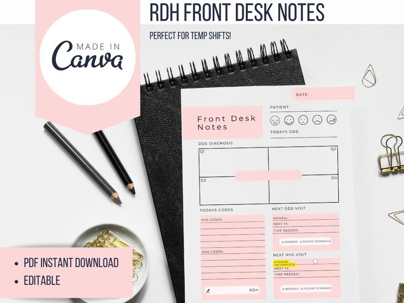 Dental Hygiene Template | Front Desk Notes | Dental Office ...
