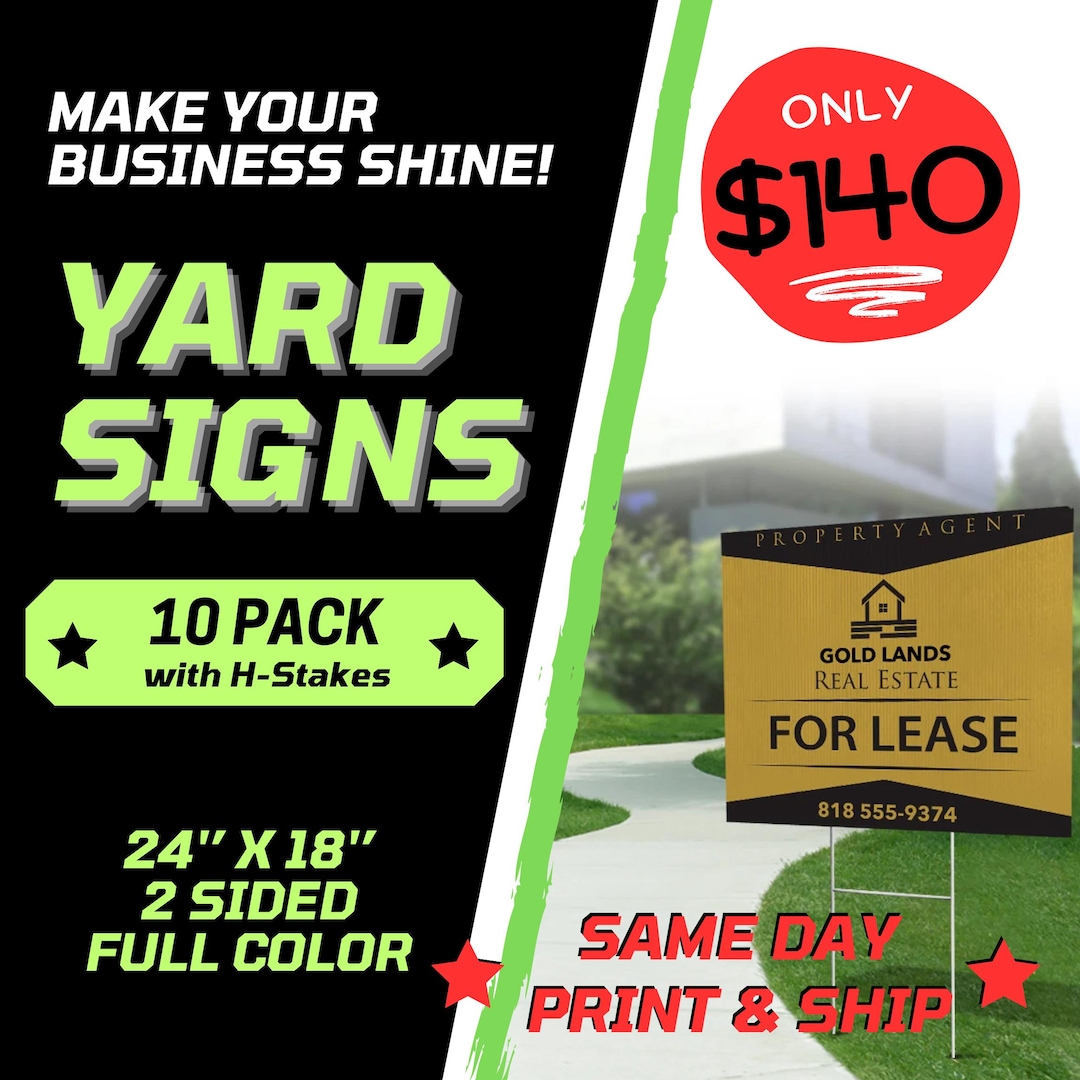 10 Pack Custom Yard Signs With H-stakes, 24''x18'' – Same-day Print ...