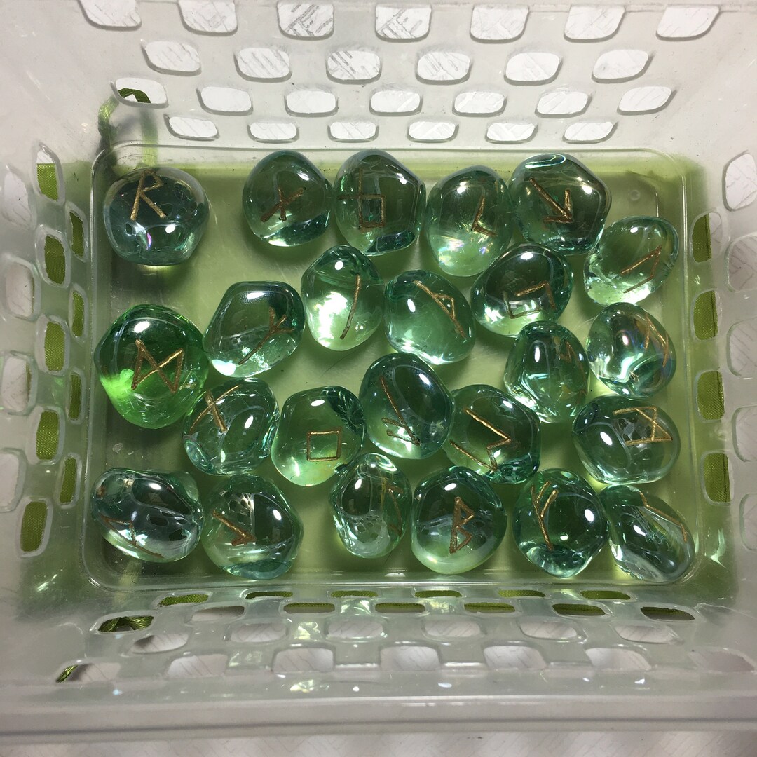 Norse Rune Set Sage Tumbled Glass - Etsy