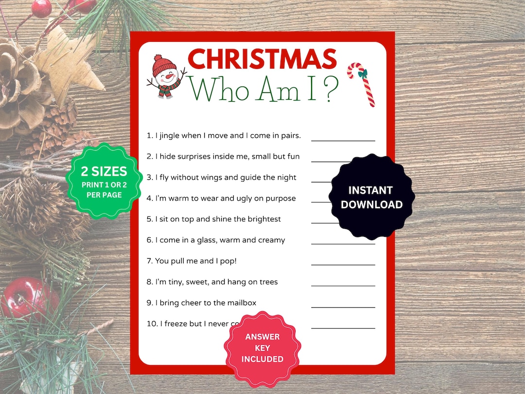 Christmas Who Am I Printable | Holiday Riddle Quiz | Family Party ...