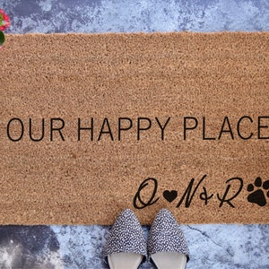 OUR HAPPY PLACE - Custom Doormat - Personalized Doormat - Wedding Gift ...