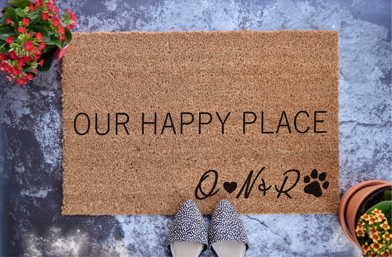 OUR HAPPY PLACE - Custom Doormat - Personalized Doormat - Wedding Gift ...