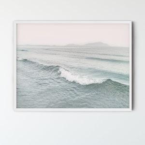 Ocean Wave FRAMED Print, Modern Calming Sea Print, Blush Pink Sky Scene ...