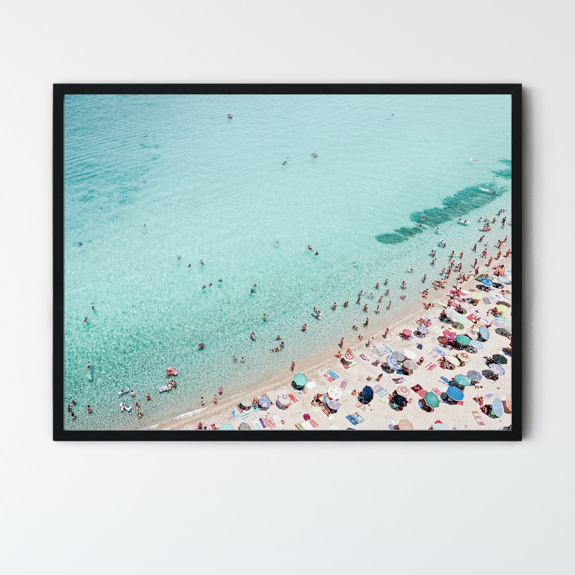 People on the Beach FRAMED Poster, Aerial Photography, Framed Wall Art ...