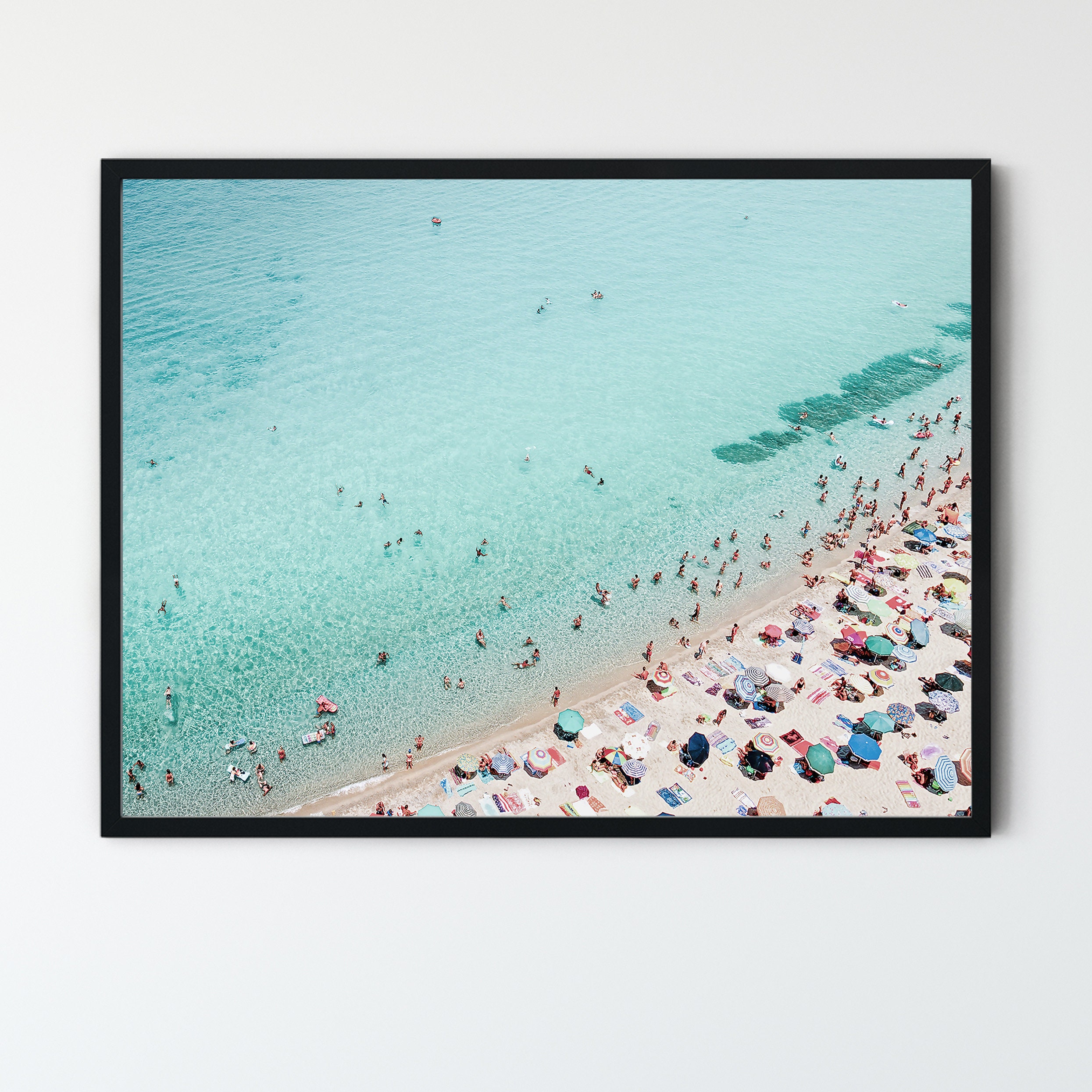 People on the Beach FRAMED Poster, Aerial Photography, Framed Wall Art ...