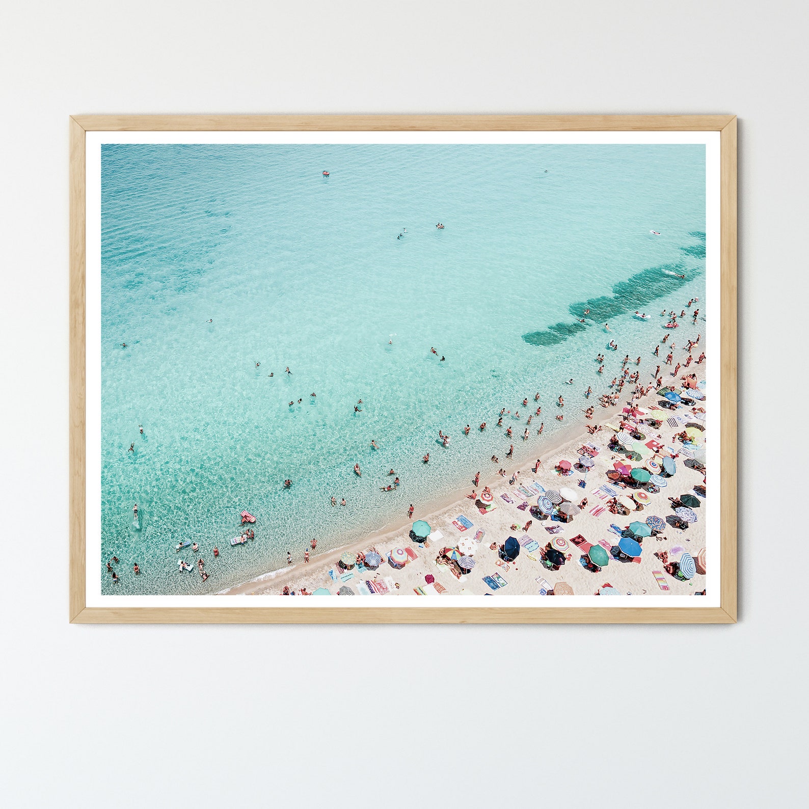 People on the Beach FRAMED Poster, Aerial Photography, Framed Wall Art ...