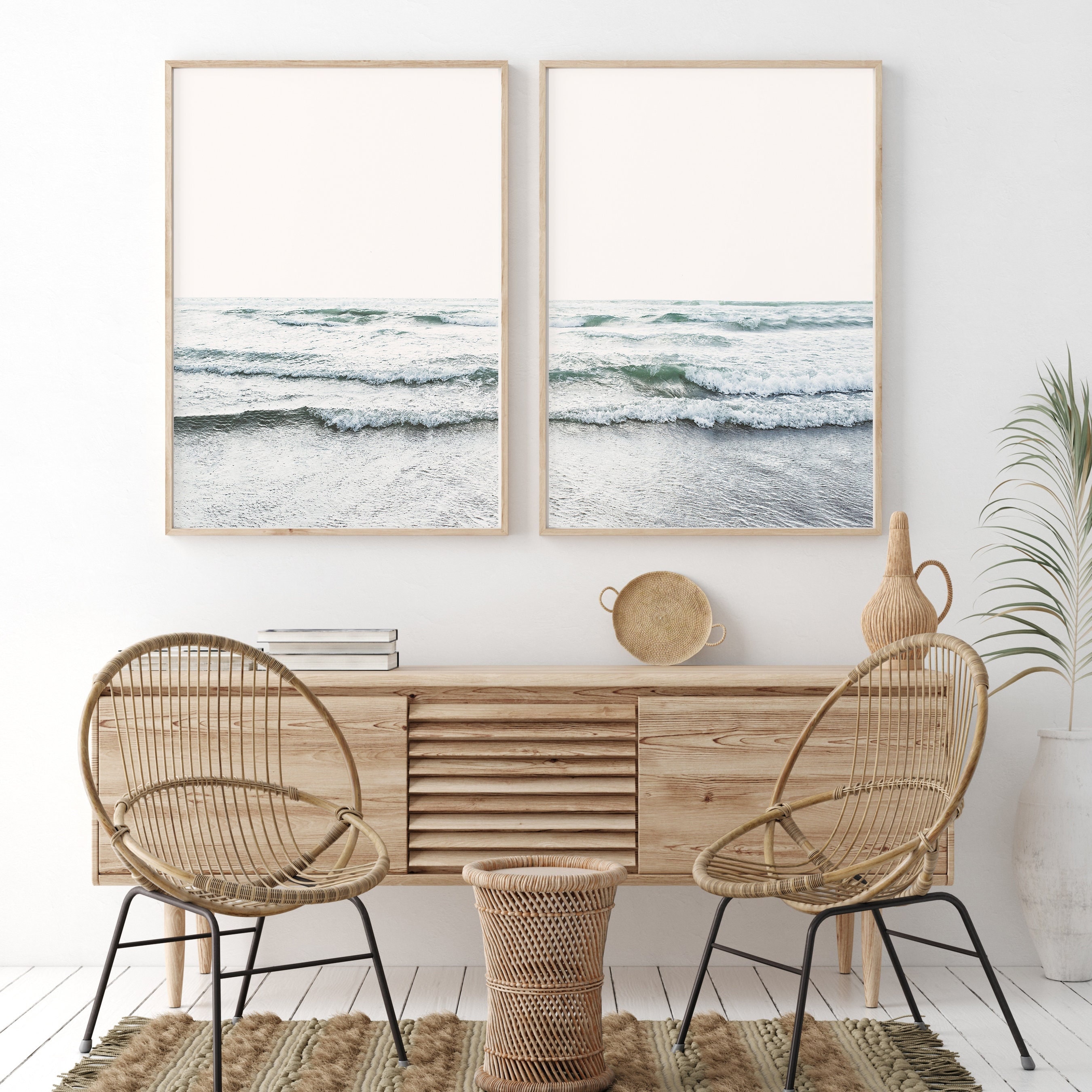 Minimalist Ocean Prints Set, Beach Wall Art, Set of Two Unframed Art ...
